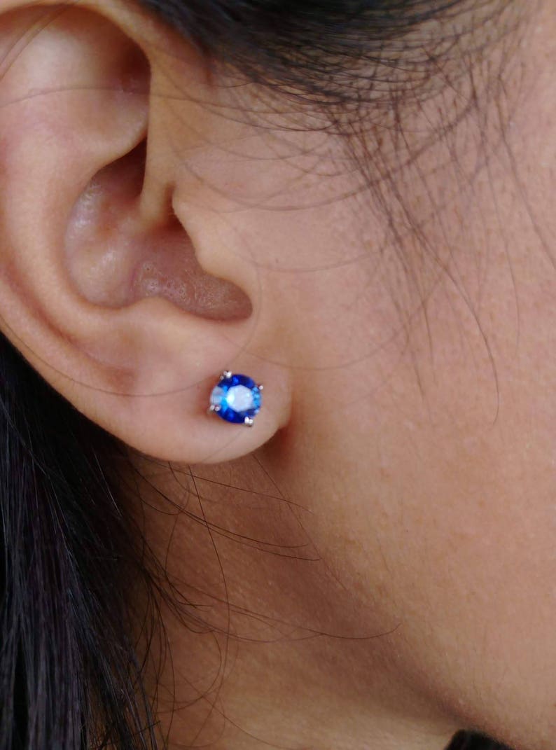 Blue Sapphire Stud Earrings | Blue Sapphire Earrings White Gold |4 Mm ...