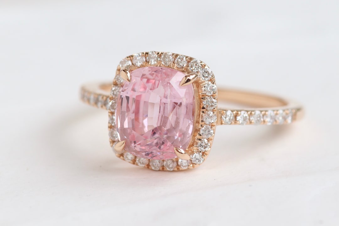 2.57 Ct Ceylon Padparadscha Sapphire Engagement Ring 14 K Rose Gold ...
