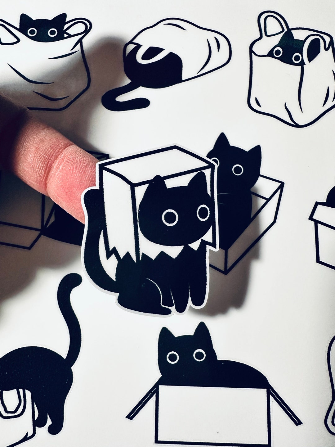 Mischievous Black Cat Sticker Sheet, Laminated, Contour Cut and ...