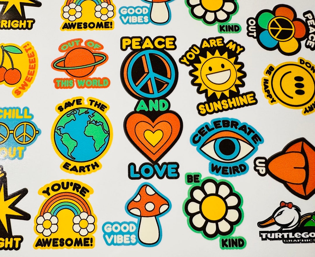 Hippy Slogans Laminated Sticker Sheet - 28 Vinyl Decals - Etsy