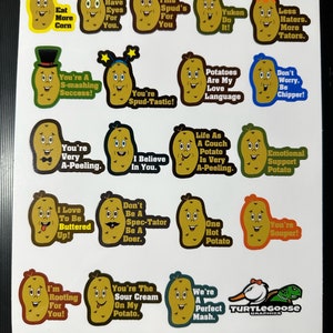 Positive Potato Puns Laminated Sticker Sheet - 20 Stickers Contour Cut ...