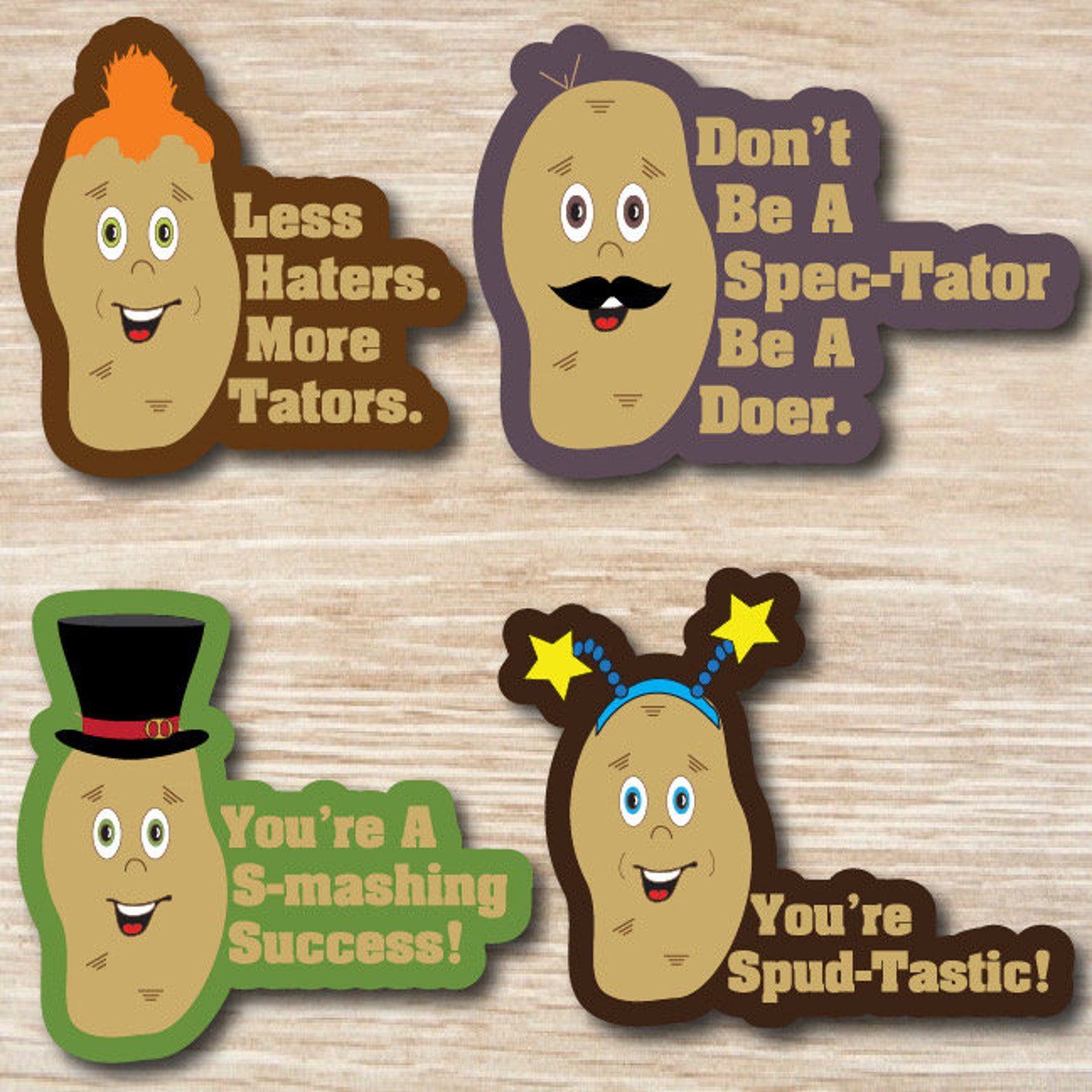 Positive Potato Puns Laminated Sticker Sheet - 20 Stickers Contour Cut ...