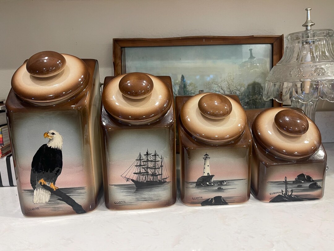 Vintage G.L. Hooton Hand-painted Ceramic Canister Set | Nautical ...