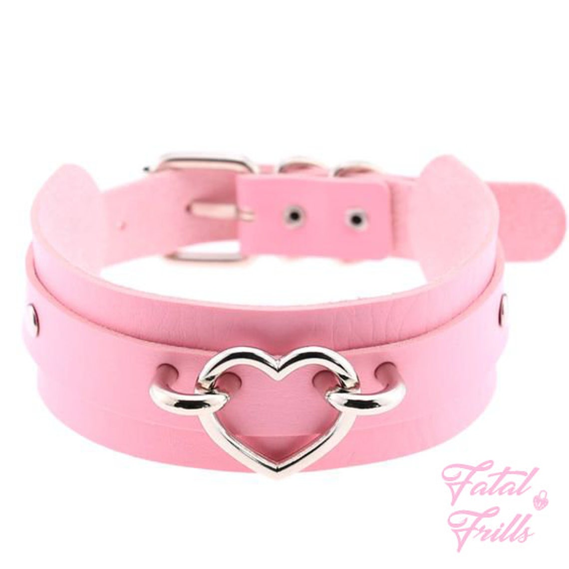 Pink Leather Heart Choker O Ring Choker Pink Heart Collar Etsy