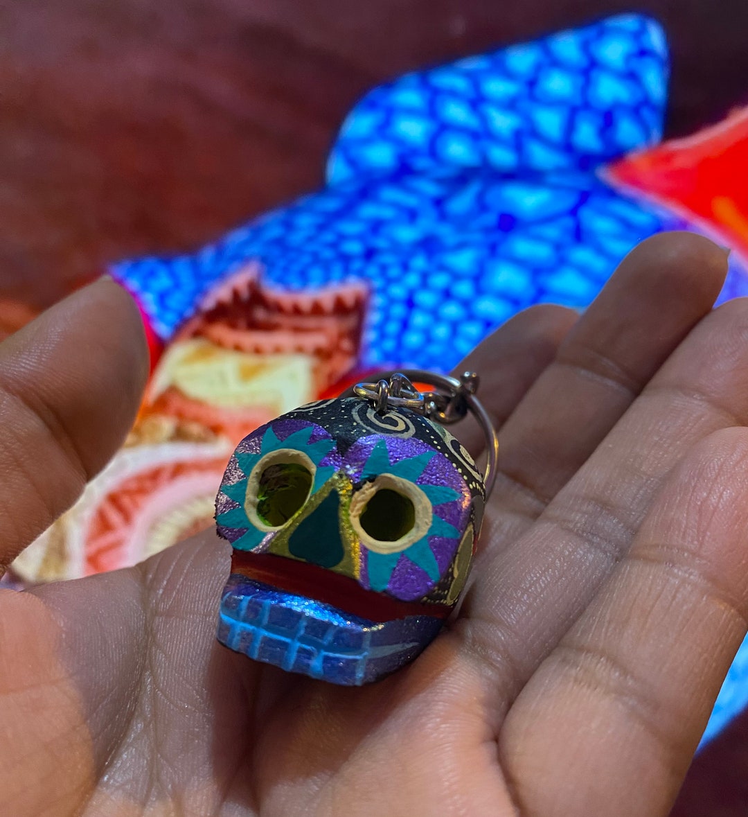 Oaxaca Alebrije Key Chain, Skull Wood Figure, Alebrije Catrina Mini ...