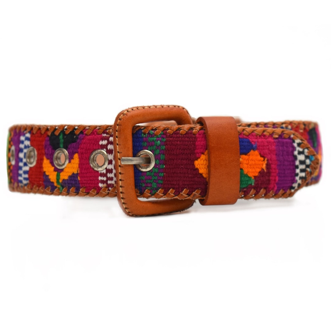Handcrafted Leather Belt With Colorful Weaving and Unique Leather Edge ...