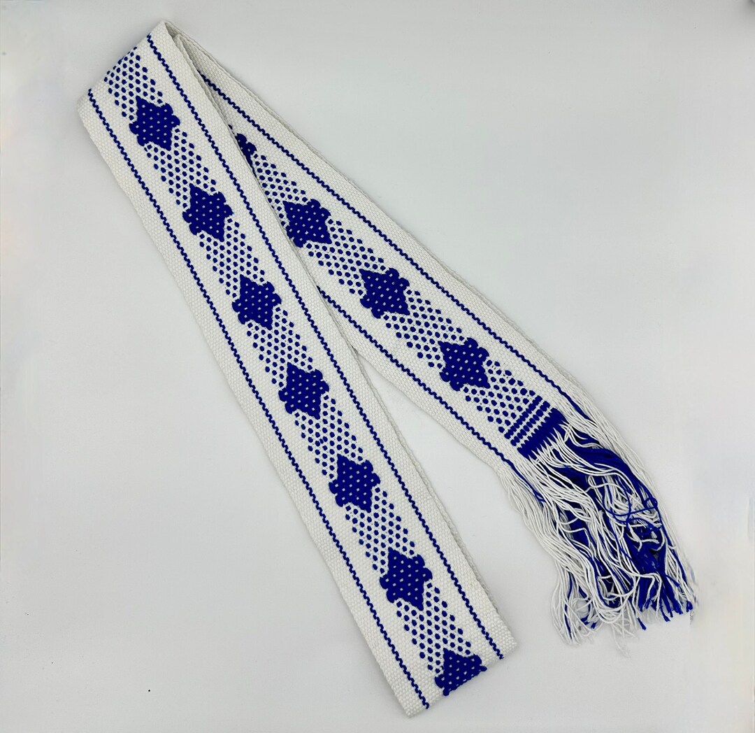 Pearl White Waist Loom Belt From Santo Tomás Jalieza With Royal Blue ...