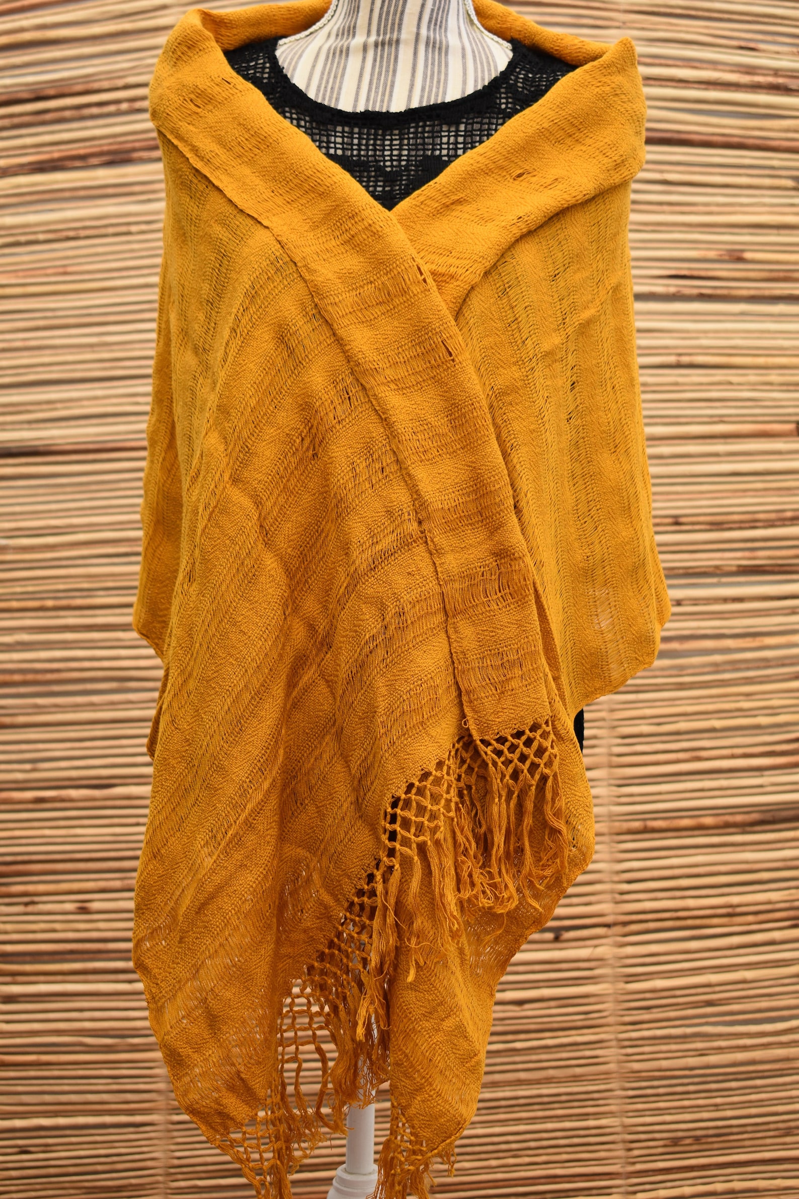 Hand-dyed Mustard Rebozo – Artisanal Elegance With Fine Embroidery and ...