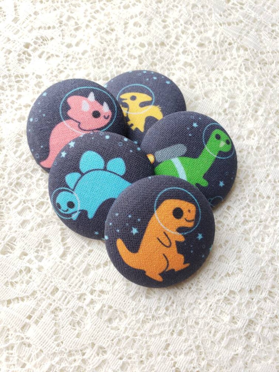 Dinos in Space Pin Set/space Dinosaurs Fabric Button Pin Set/dinosaur ...