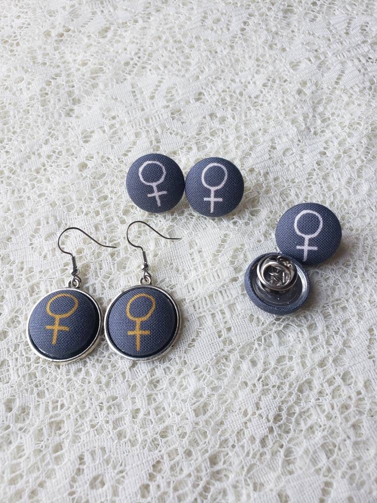 Female Gender Symbol Fabric Button Earrings/Gender Symbol | Etsy