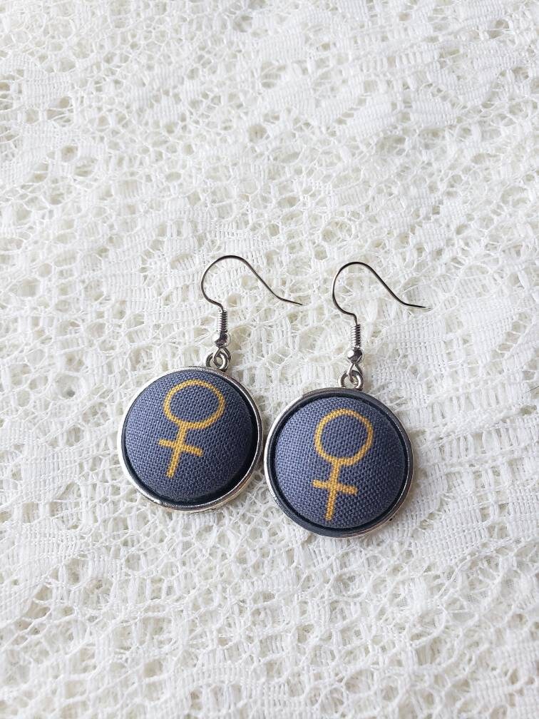 Female Gender Symbol Fabric Button Earrings/gender Symbol | Etsy