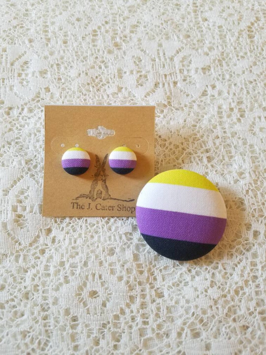 Non-binary Pride Fabric Button Earrings or Pin - Etsy