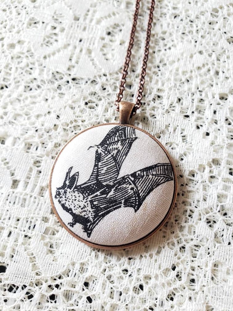 Bat Fabric Button Necklace/bat Necklace/bat Jewelry/halloween - Etsy