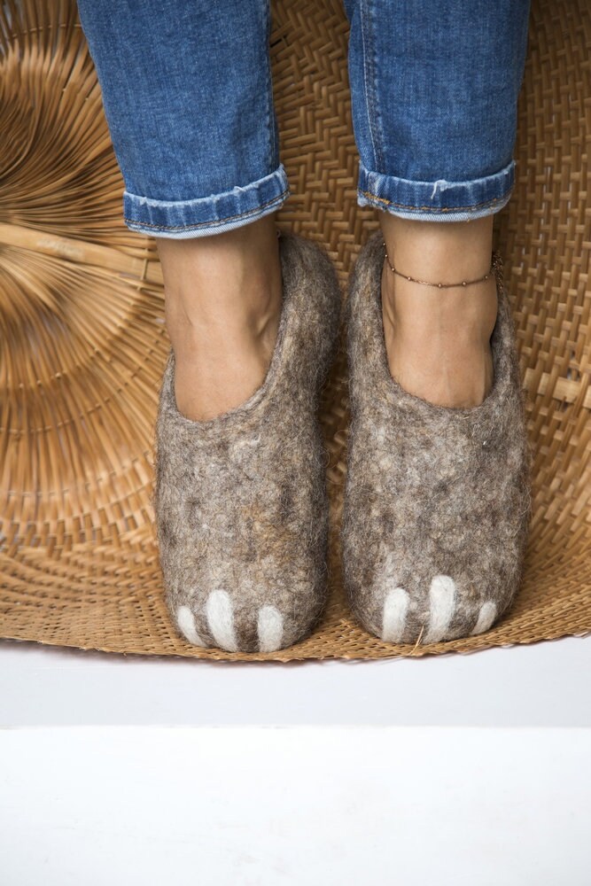 Felted Wool Slippers With Claw Design / Wool Slippers for Women ...
