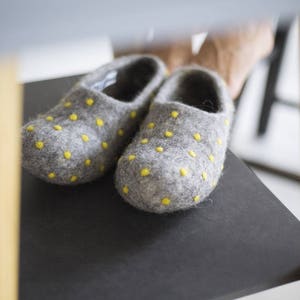Felted Wool Slippers for Women With Embroidered Polka Dot Design / Wool ...