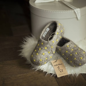 Felted Wool Slippers for Women With Embroidered Polka Dot Design / Wool ...