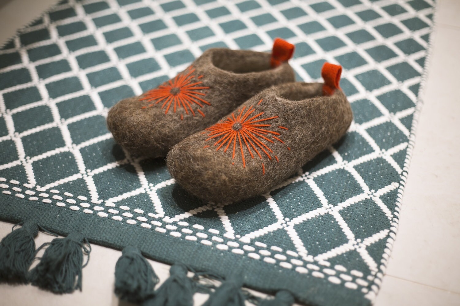 Felted Wool Slippers for Women With Embroidered Sun Design / Wool ...
