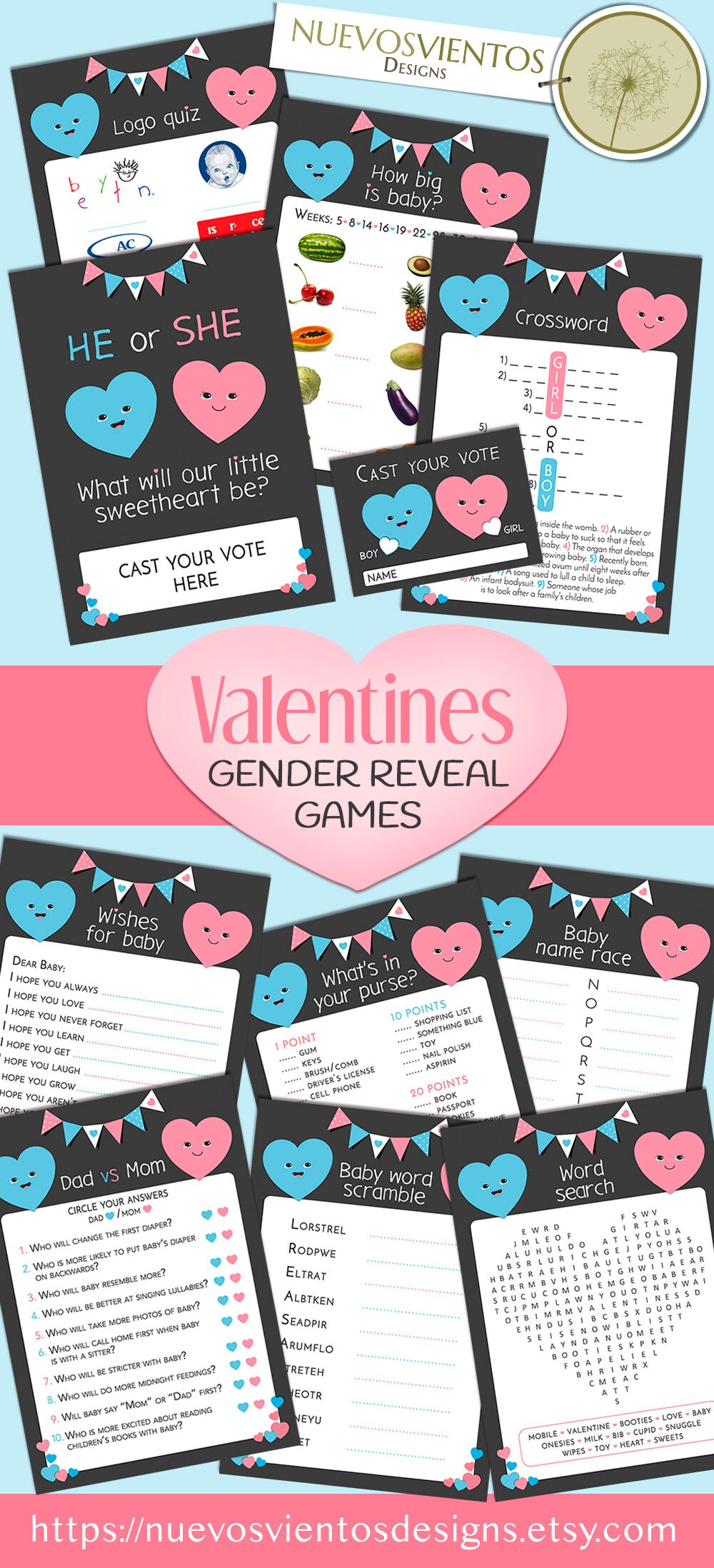 Sweetheart Gender Reveal Games Printable, Valentines Day Gender Reveal ...