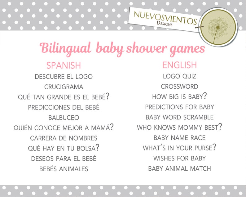 Elephant BILINGUAL Baby Shower Games in Spanish and English, Bilingual ...