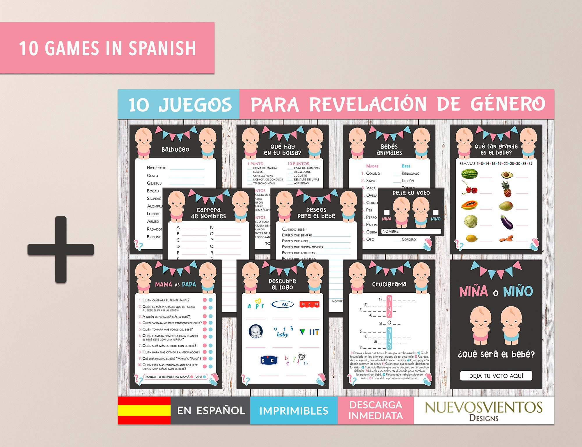 Bilingual Gender Reveal Games: Spanish & English (digital Download) - Etsy