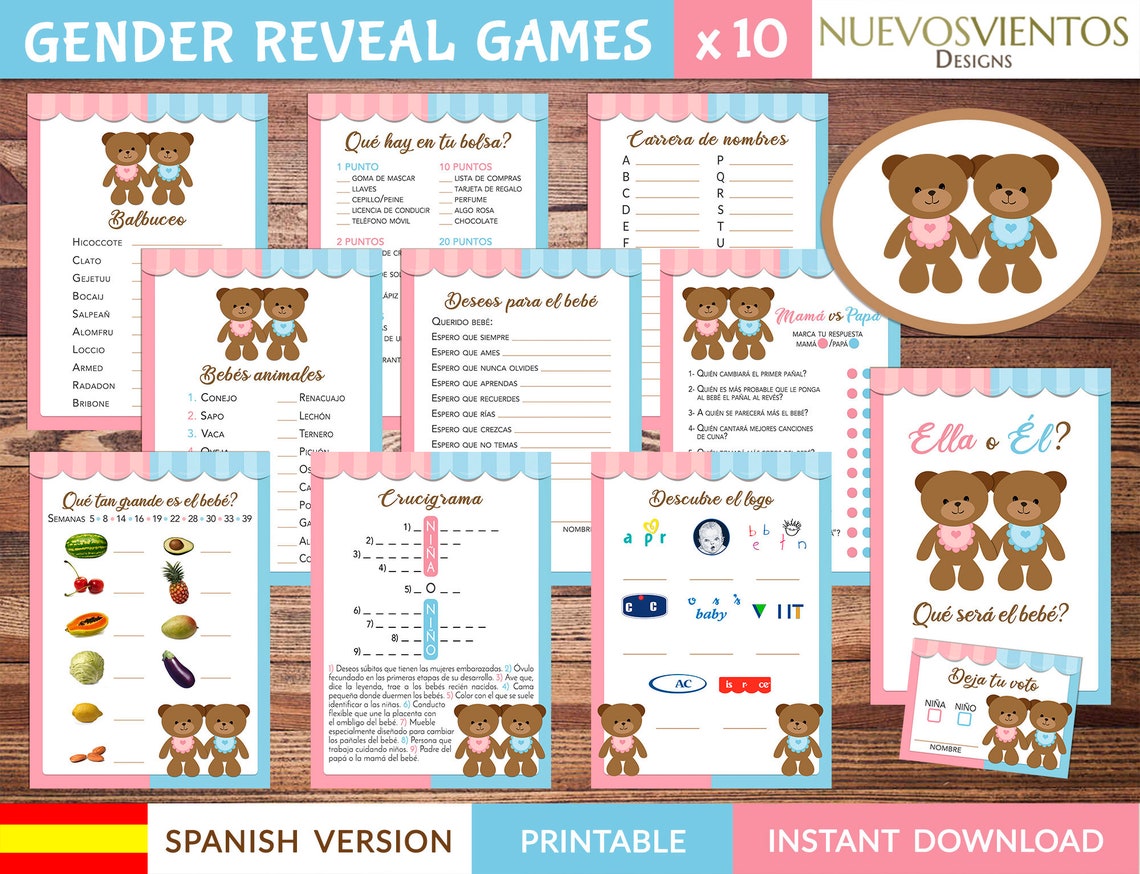 SPANISH Teddy Bear Gender Reveal Games Printable Sex Reveal | Etsy