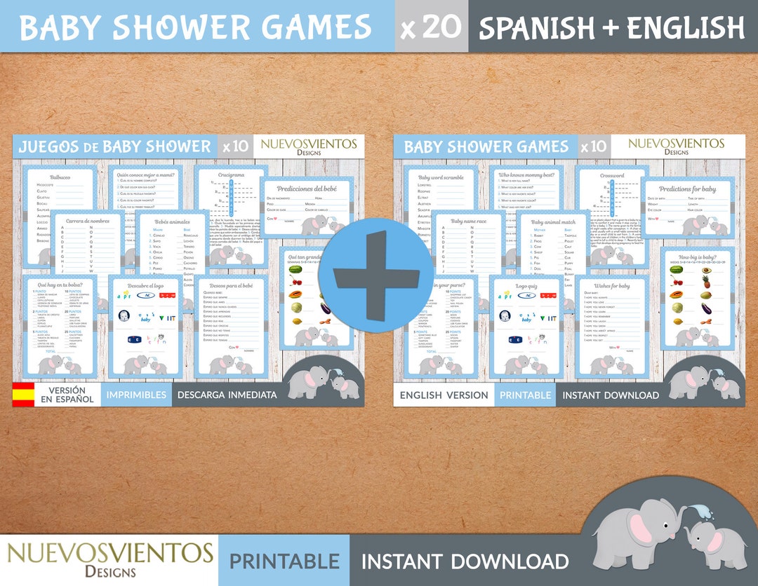 BILINGUAL Baby Shower: 10 Elephant Baby Shower Games in Spanish + 10 ...