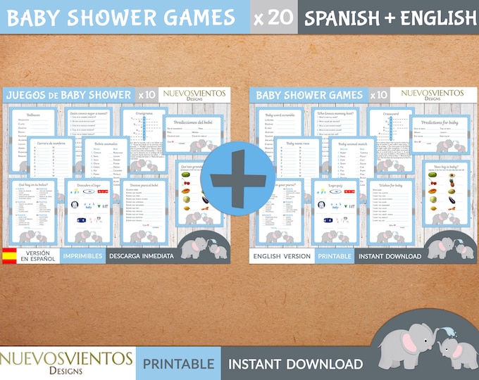 BILINGUAL Baby Shower: 10 Elephant Baby Shower Games in Spanish 10 Baby ...