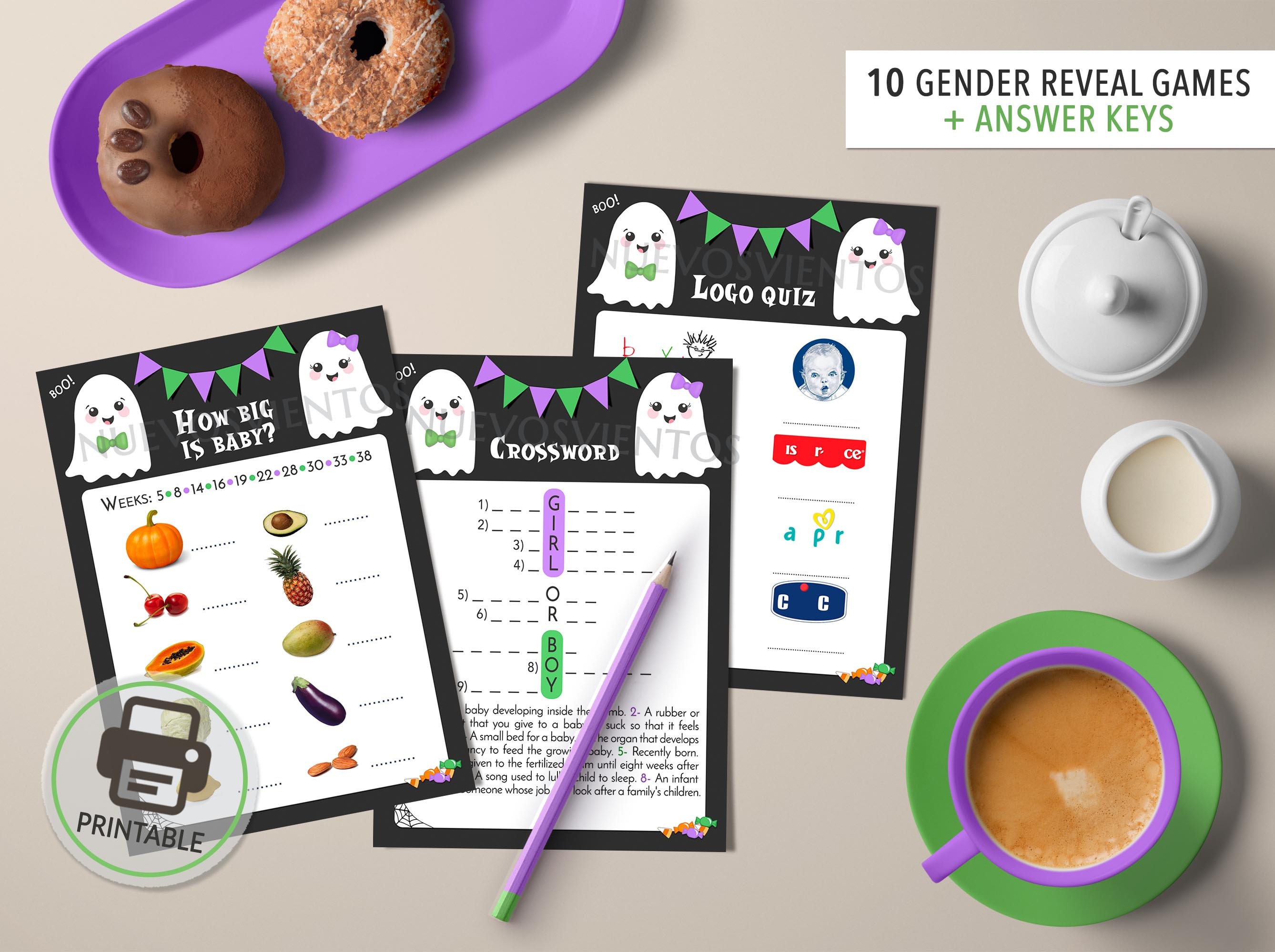 HALLOWEEN Gender Reveal Games Printable - 10 Booy or Ghoul Purple and ...