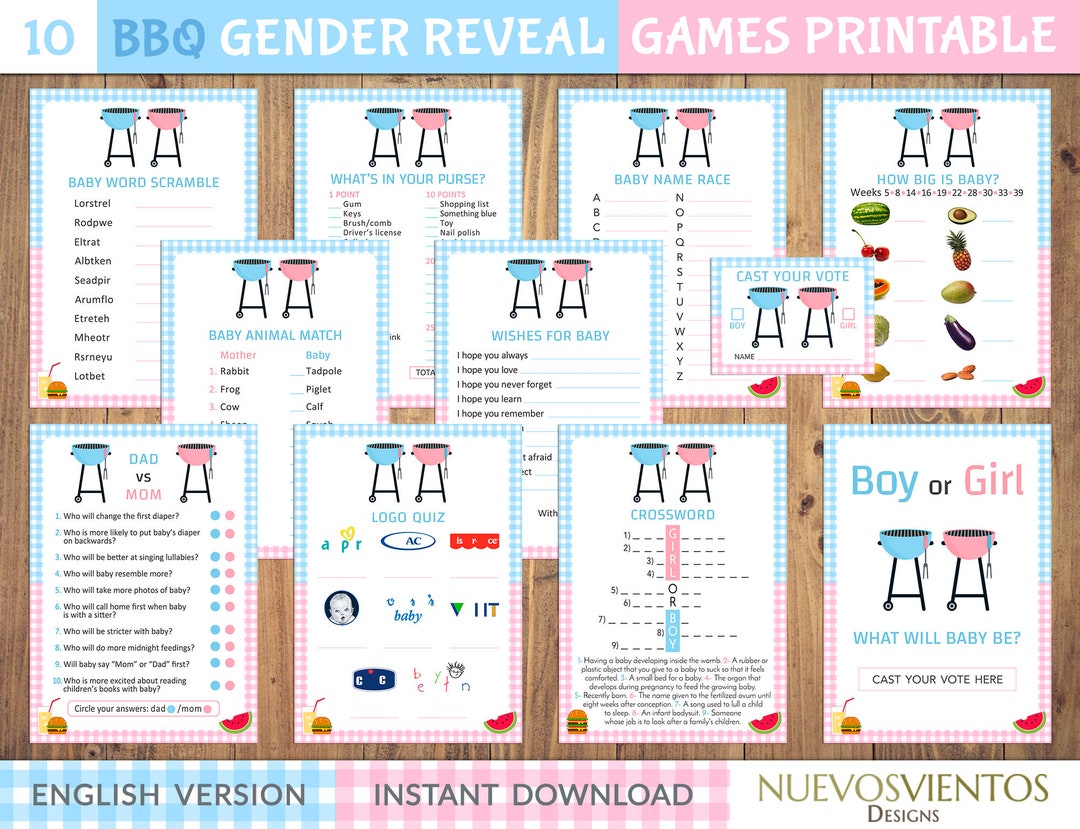 BBQ Gender Reveal Games: 10 Printable Baby Q Games (digital Download ...