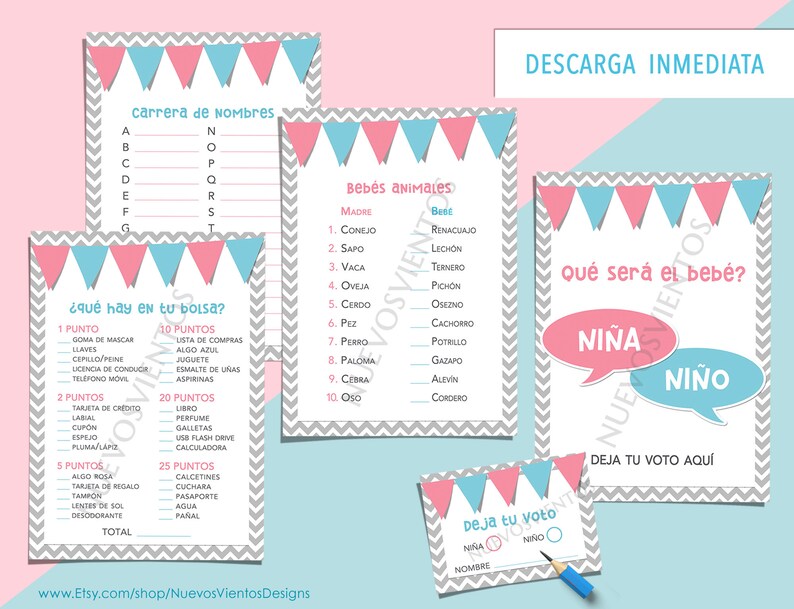 10 Gender Reveal Party Games in SPANISH Printable Sex Reveal - Etsy