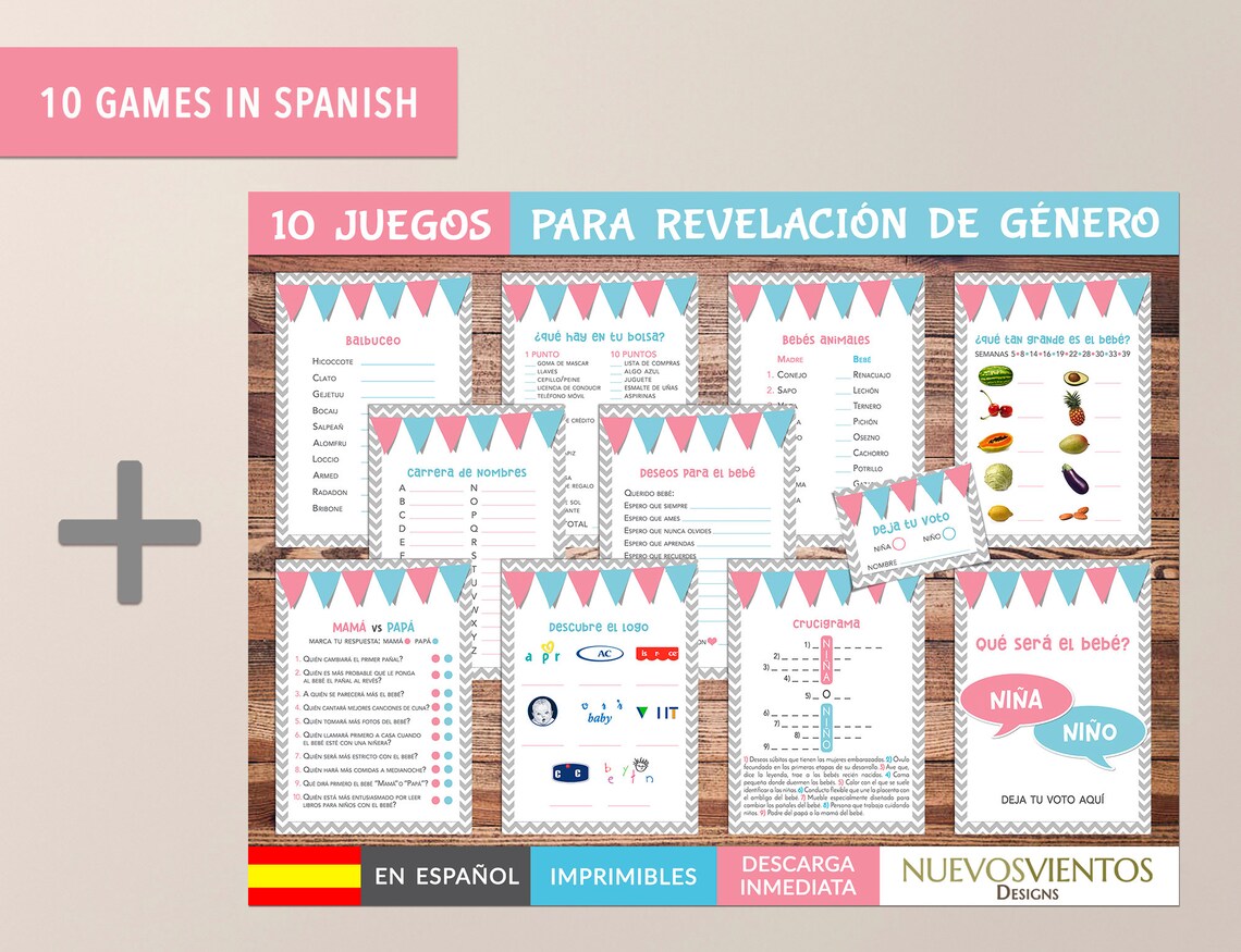 Printable Gender Reveal Games Spanish and English Bilingual - Etsy