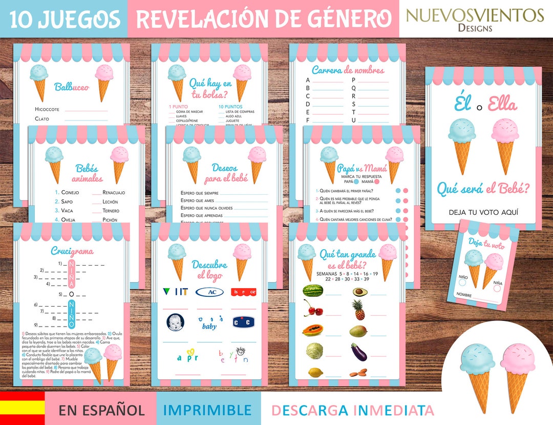 10 Spanish Ice Cream Gender Reveal Games – Printable Game Set in ...