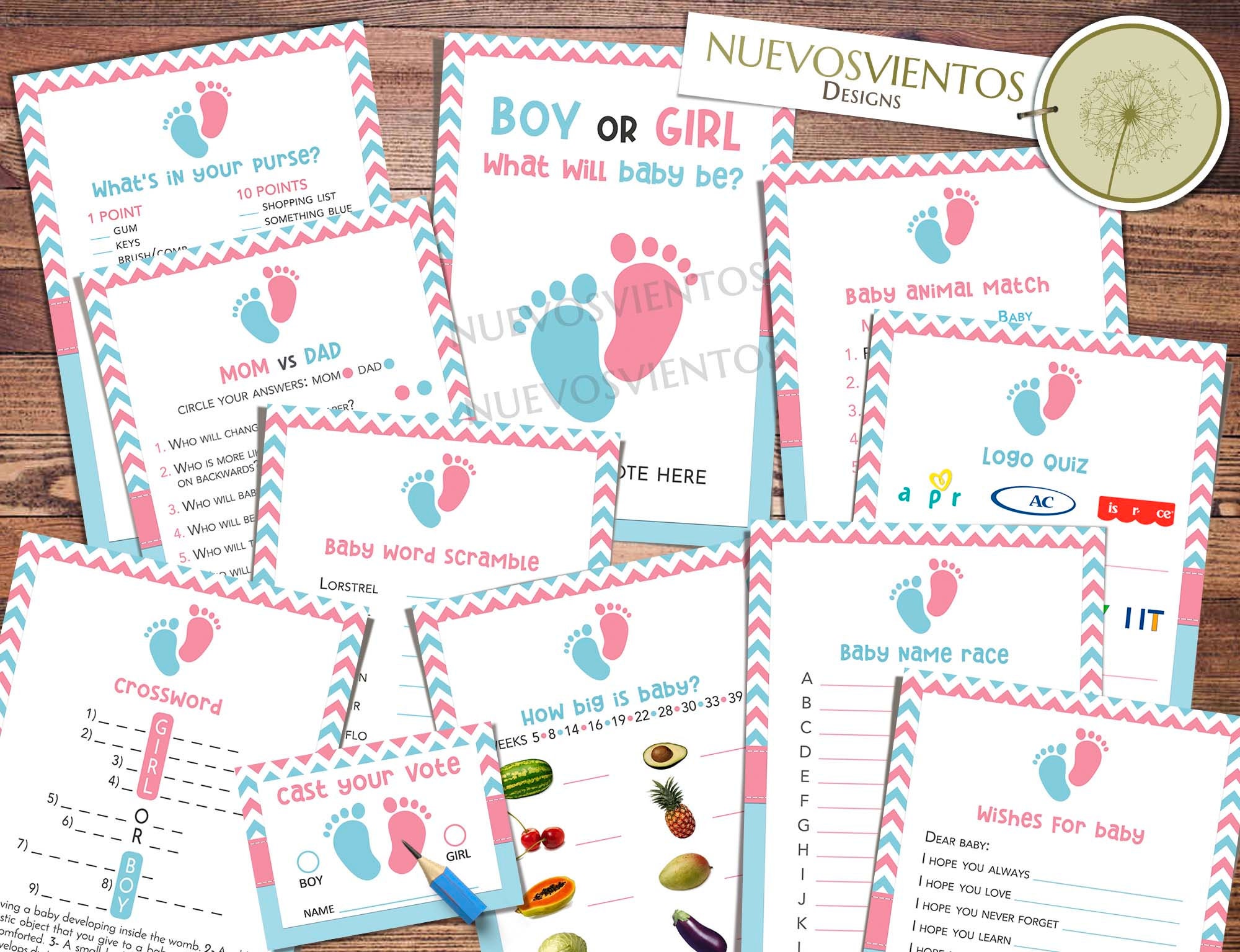Gender Reveal Baby Feet Printable Games Bundle Set of 10 Activities - Etsy