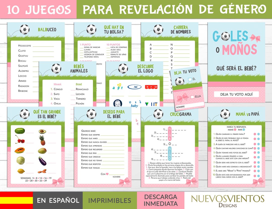 SPANISH Goals or Bows Gender Reveal Games Printable, Soccer Gender ...