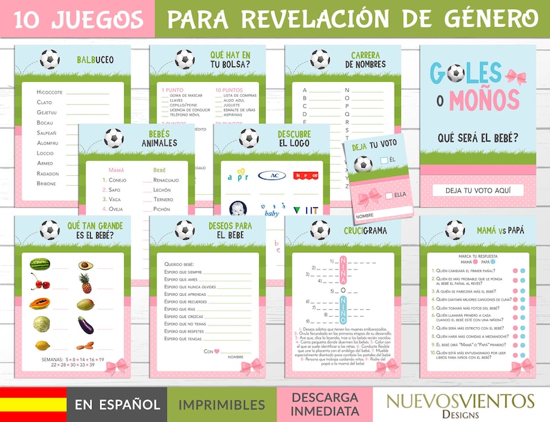 Soccer Gender Reveal Games in Spanish: Goals or Bows (digital Download ...