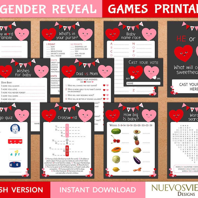 Gender Reveal Games Printable - Etsy