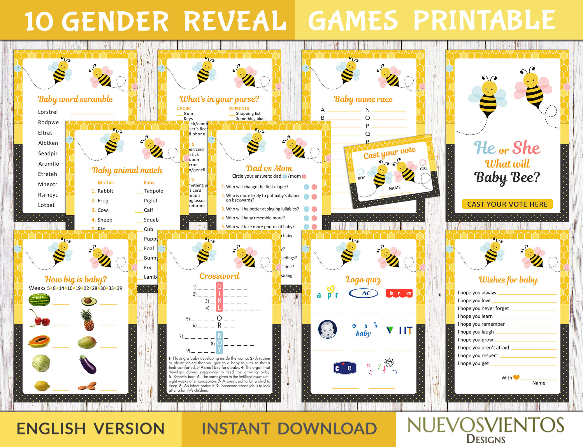 What Will It Bee Gender Reveal Games Printable - 10 Bee Gender Reveal ...