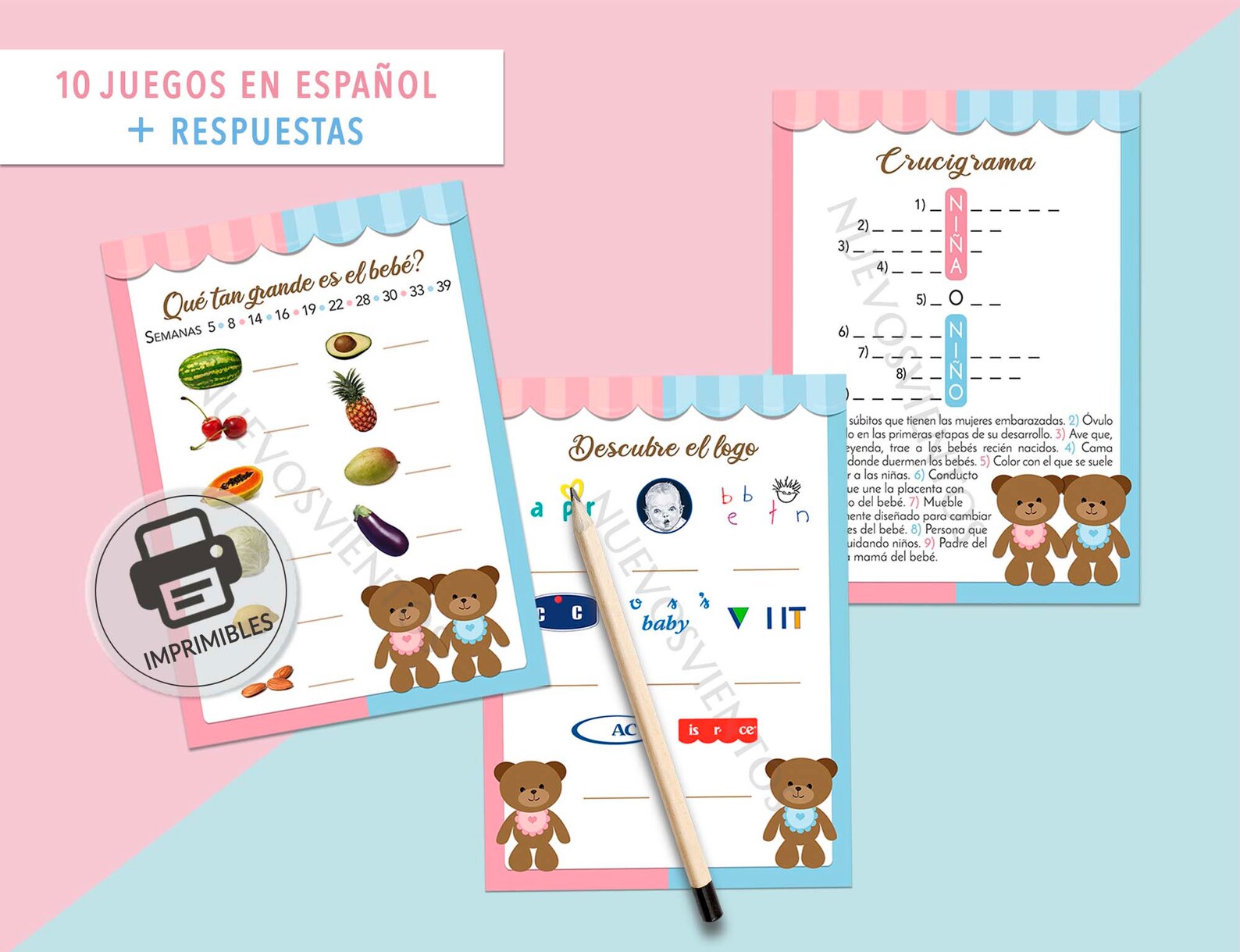 SPANISH Teddy Bear Gender Reveal Games Printable Sex Reveal - Etsy