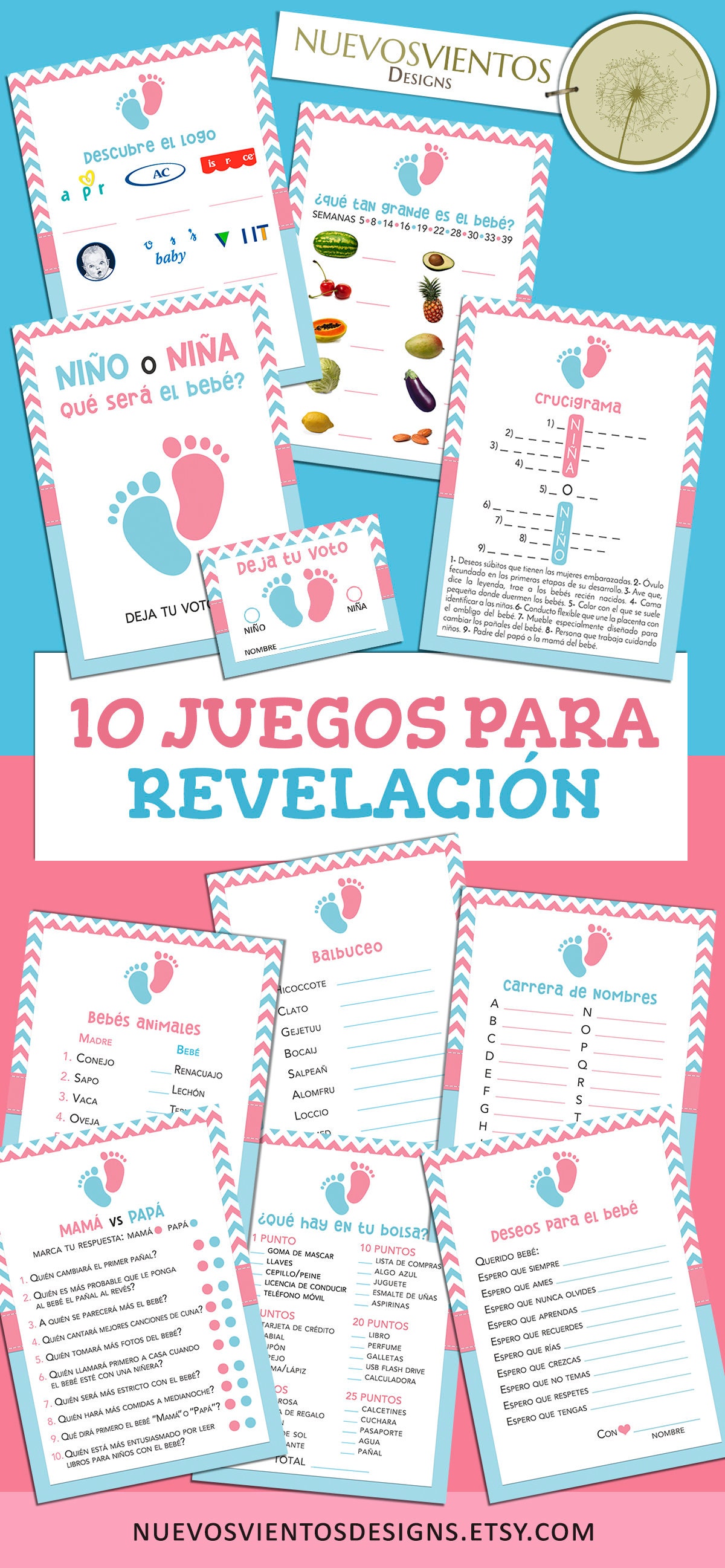 Sex Reveal Games in Spanish - 10 Baby Feet Gender Reveal Games ...