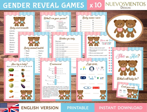 We can bearly wait gender reveal games printable, Teddy Bear gender reveal bundle, Instant ...