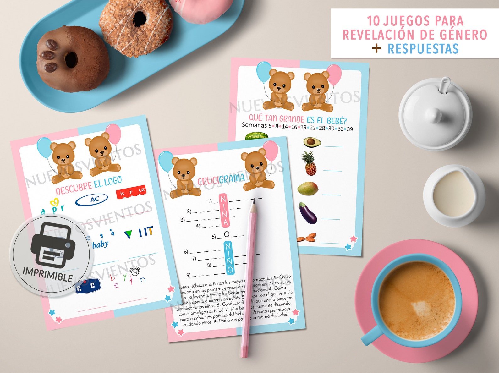 SPANISH Teddy Bear Gender Reveal Games Printable, Sex Reveal Game Set ...