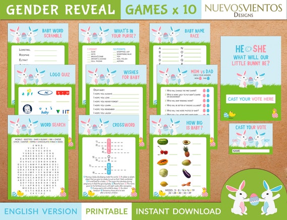10 Easter gender reveal games printable, Bunny themed gender reveal ...