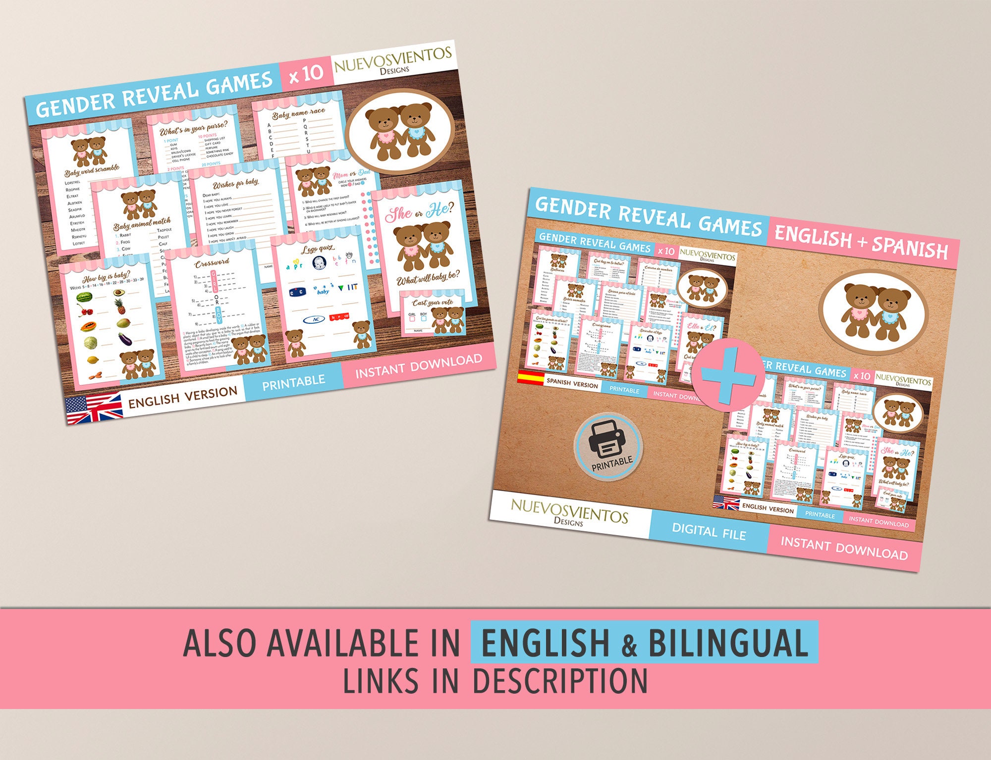 SPANISH Teddy Bear Gender Reveal Games Printable Sex Reveal - Etsy