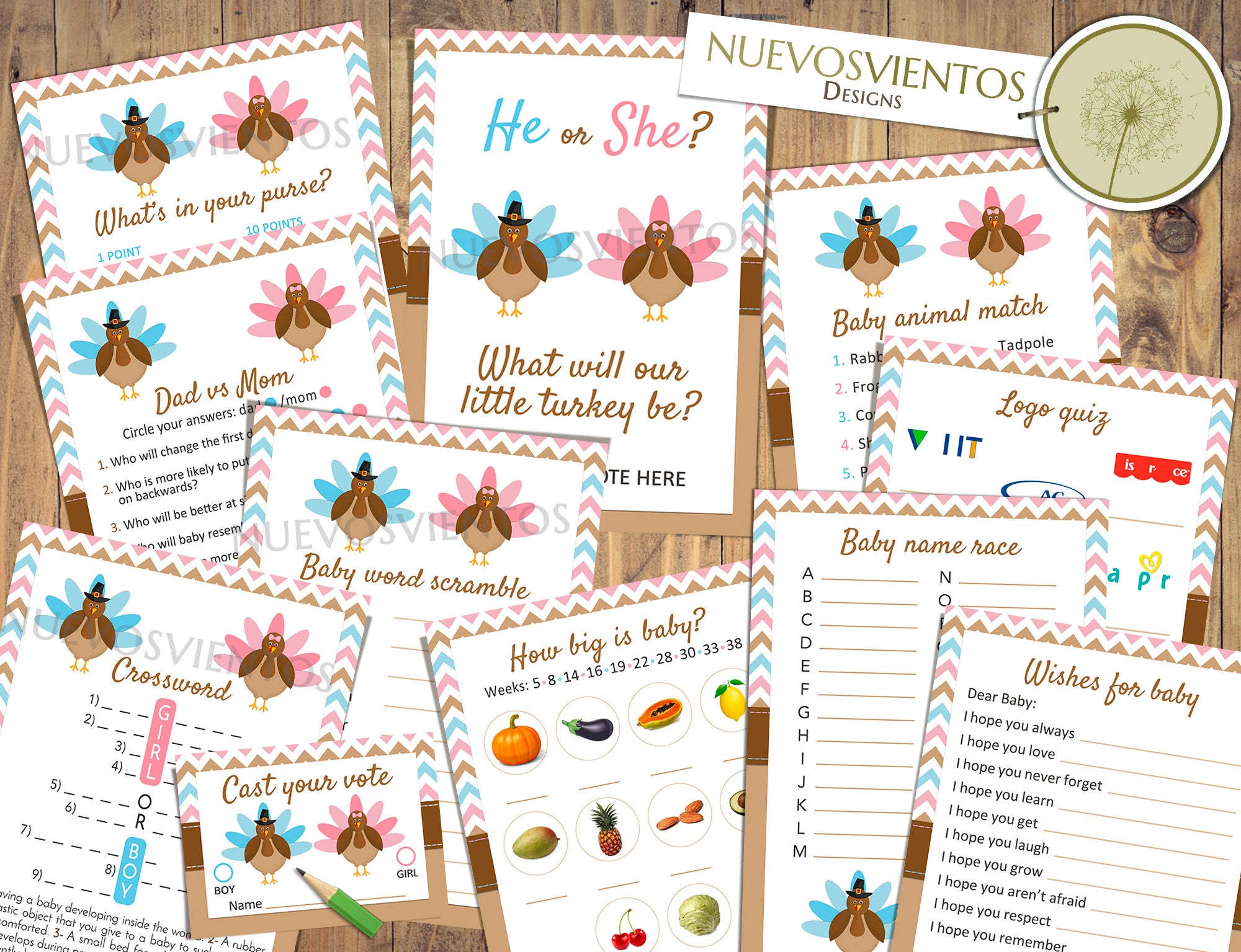 Thanksgiving Gender Reveal Games Printable. Pink and Blue Turkey Gender ...