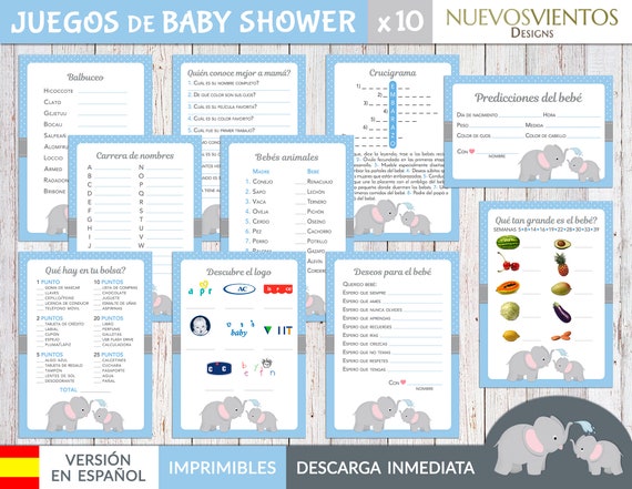 10 Printable games in Spanish for elephant baby shower. by Nuevos ...