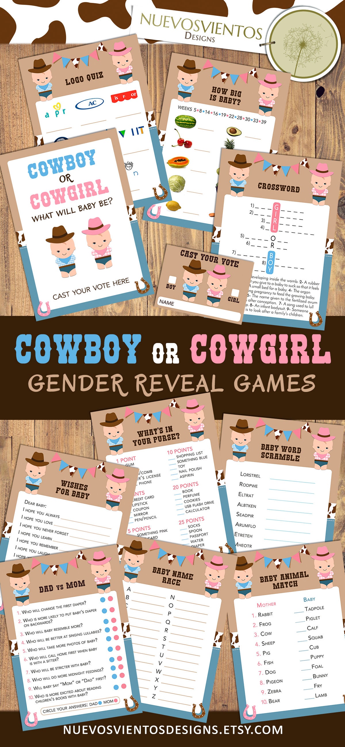 Printable Cowboy or Cowgirl Gender Reveal Games Answer Keys - Etsy