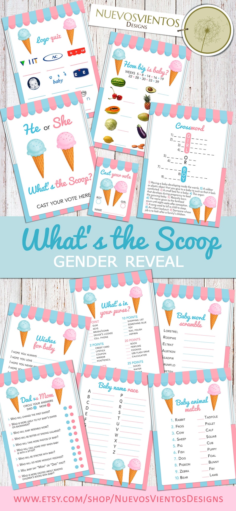 Whats the Scoop Gender Reveal Games Printable Ice Cream - Etsy