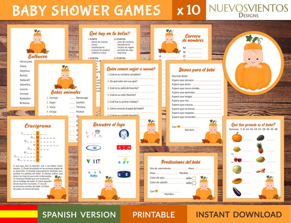 SPANISH Pumpkin baby shower games printable Instant download. by Nuevos ...