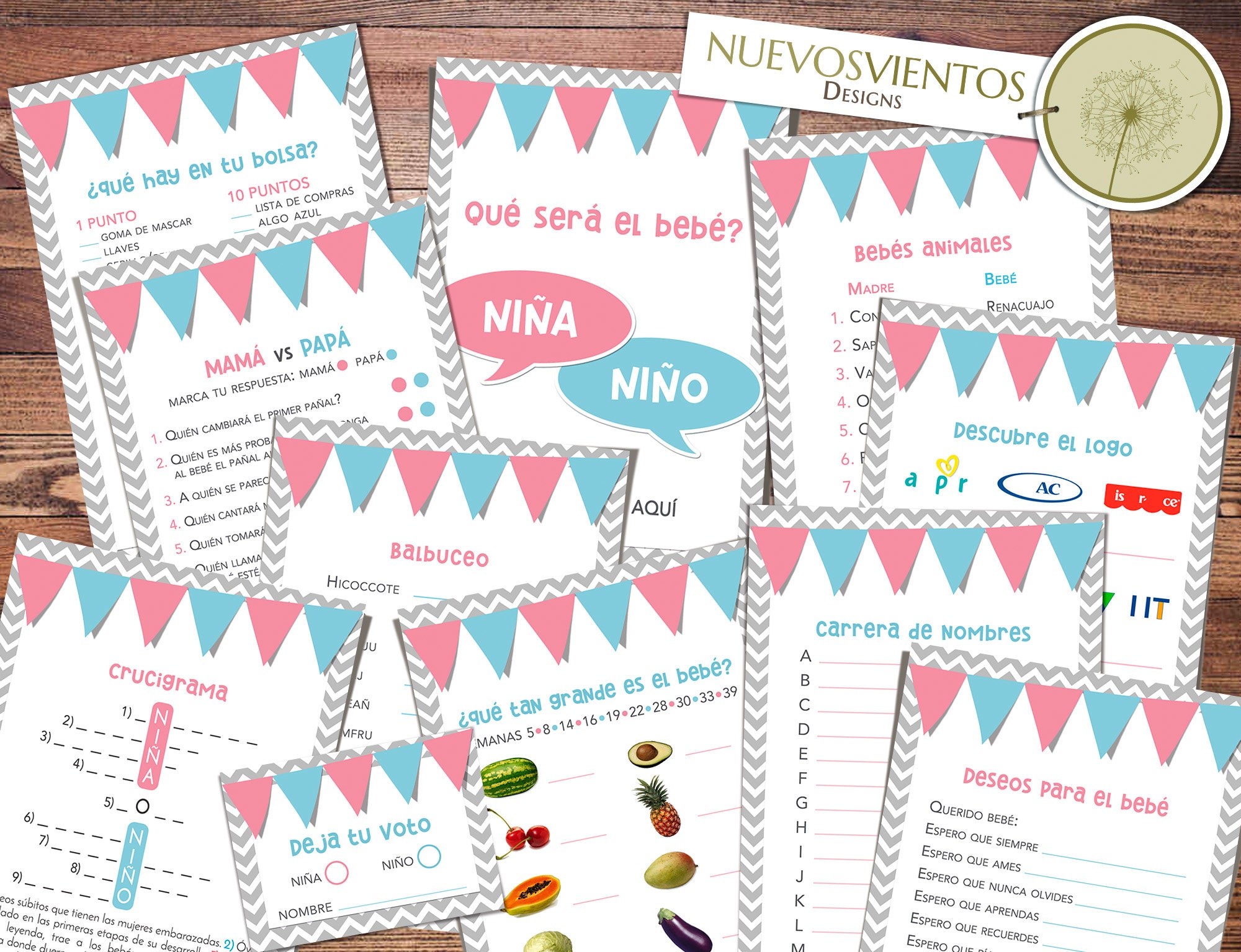 10 Gender Reveal Party Games in SPANISH Printable - Sex Reveal Game Set ...