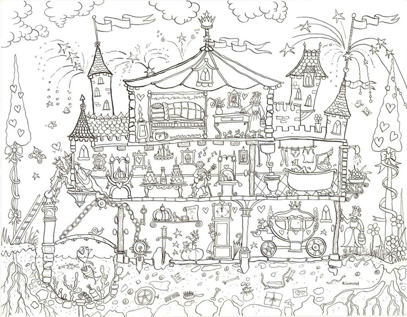 Giant Coloring Poster - Princess Palace 100 X 70cm - Etsy